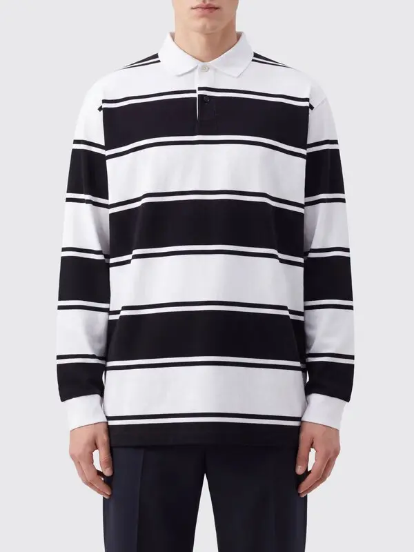 Balenciaga Striped Long-sleeved Cotton Polo Shirt With A Ribbed Collar