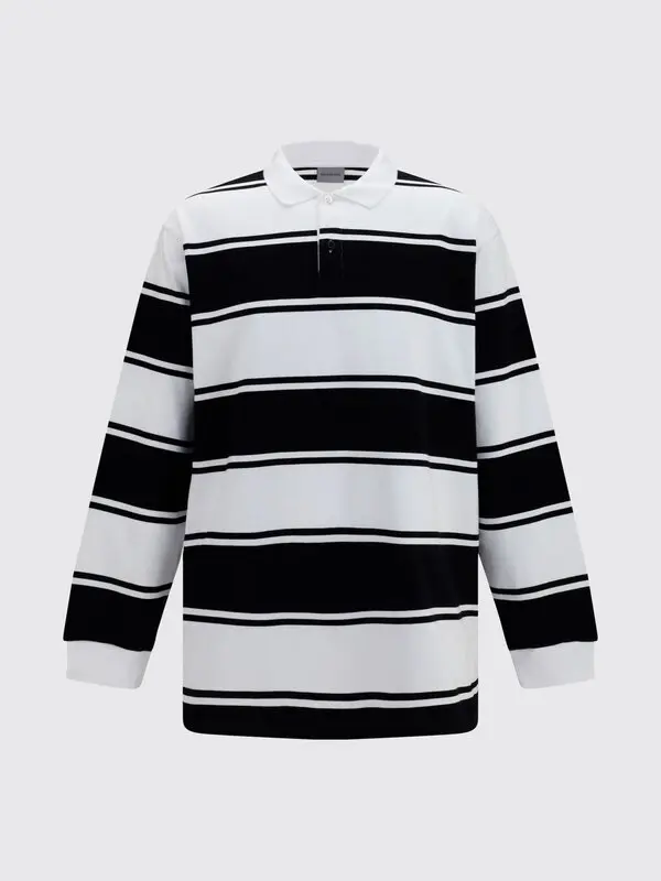 Balenciaga Striped Long-sleeved Cotton Polo Shirt With A Ribbed Collar