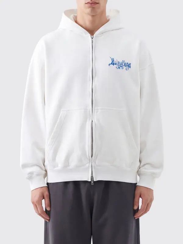 Balenciaga Cotton Zip-up Hoodie With Kangaroo Pocket And Dropped Shoulders - White