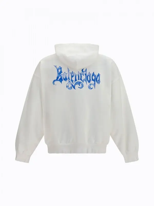 Balenciaga Cotton Zip-up Hoodie With Kangaroo Pocket And Dropped Shoulders - White