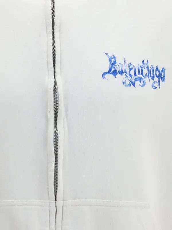 Balenciaga Cotton Zip-up Hoodie With Kangaroo Pocket And Dropped Shoulders - White
