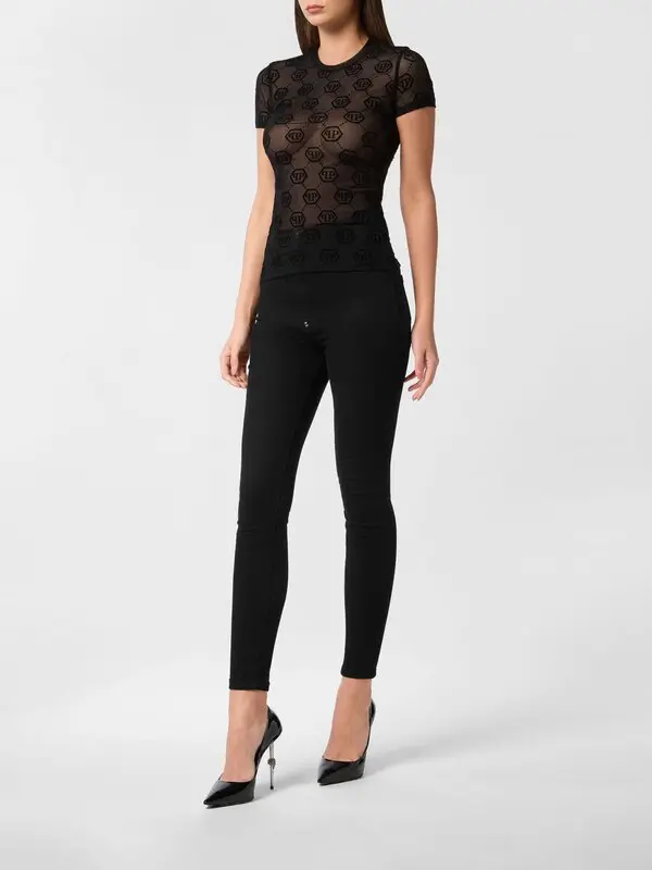 Philipp Plein Slim Fit Sheer Polyamide T-shirt With Hexagon Logo