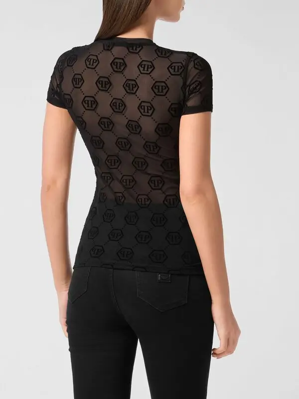 Philipp Plein Slim Fit Sheer Polyamide T-shirt With Hexagon Logo