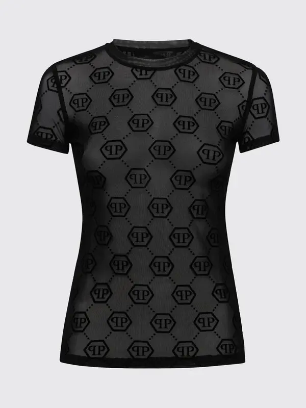 Philipp Plein Slim Fit Sheer Polyamide T-shirt With Hexagon Logo