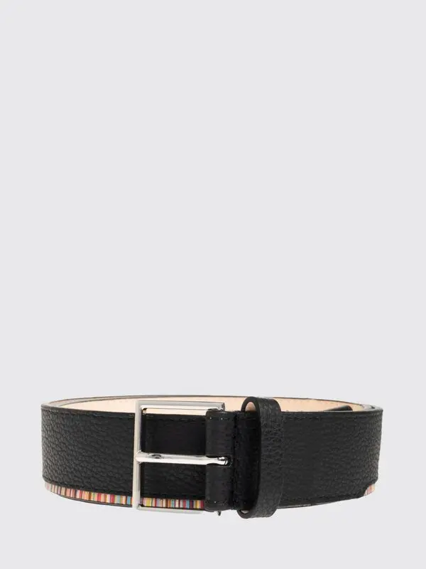 Paul Smith Grained Calfskin Belt With Multicolour Stripe Loop - Black
