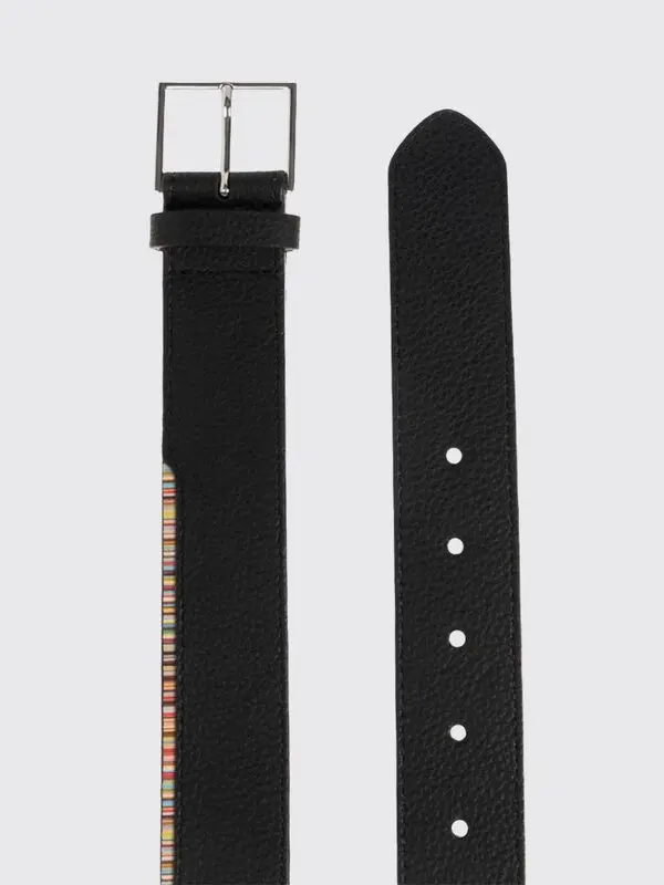 Paul Smith Grained Calfskin Belt With Multicolour Stripe Loop - Black