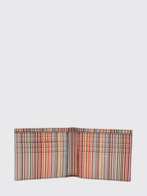 Paul Smith Bifold Calfskin Leather Wallet With Striped Interior And Laminated Logo - Black