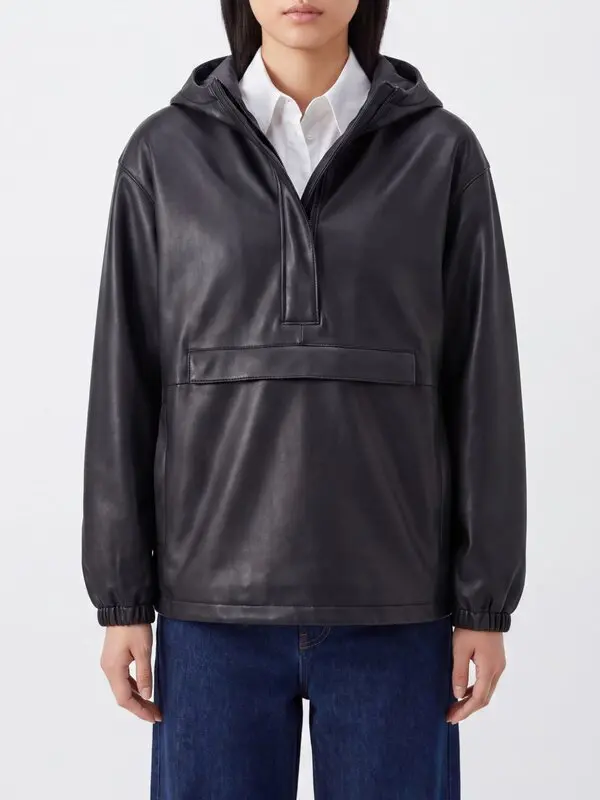 RÓHE Cropped Smooth Lambskin Leather Jacket With Hood And Dropped Shoulders