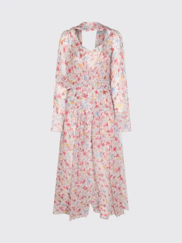 GANNI Pleated Floral Silk Chiffon Midi Dress With Pussy-bow Collar