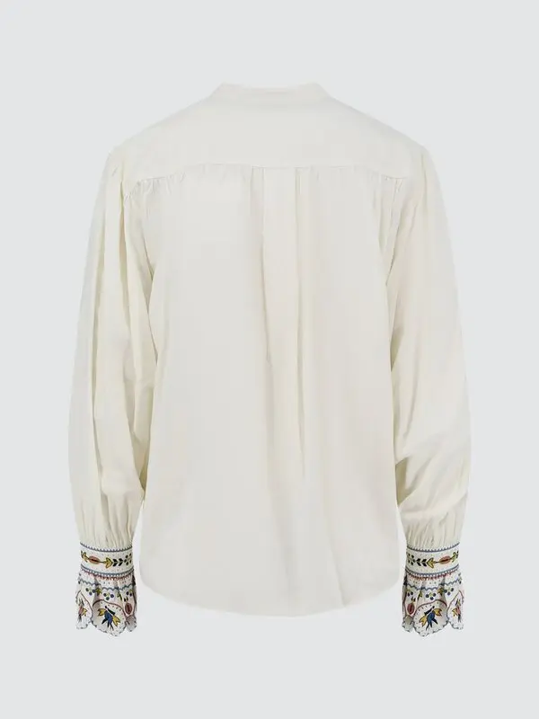 Isabel Marant Étoile Embroidered Linen-blend Blouse With Ruffled Shoulders - Beige