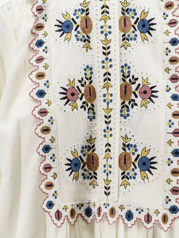 Isabel Marant Étoile Embroidered Linen-blend Blouse With Ruffled Shoulders - Beige