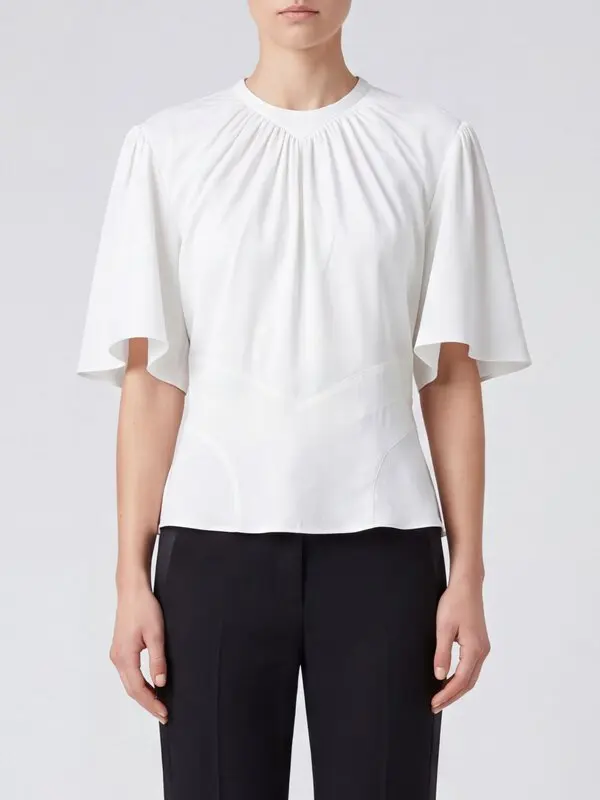 Rabanne Draped Viscose Blouse With Short Kimono Sleeves And Crew Neck
