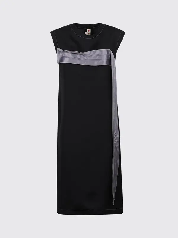 Marni Sleeveless Mini Sheath Dress In Viscose And Silk With Satin Bands