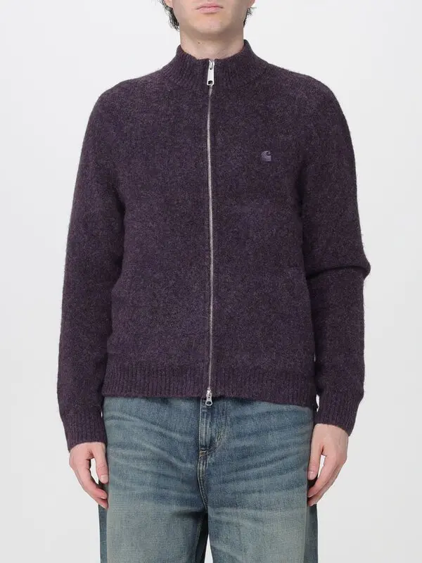 Carhartt Work In Progress Curtis Wool Blend Turtleneck Zip-up Cardigan - Violet