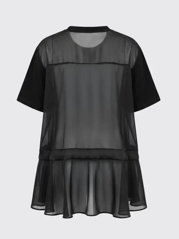 Sacai Cotton T-shirt With Chiffon Inserts And Drawstring Waist