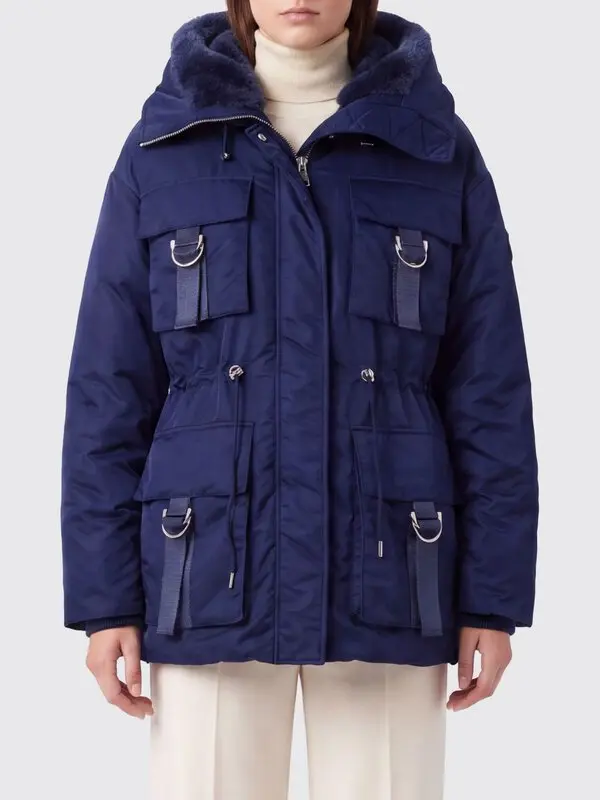 Pinko Short Satin Nylon Parka With Shearling Hood And Drawstring