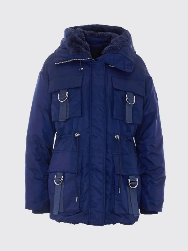 Pinko Short Satin Nylon Parka With Shearling Hood And Drawstring