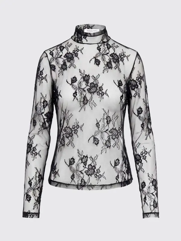 Patrizia Pepe Sheer Floral Lace Long-sleeved Turtleneck Top