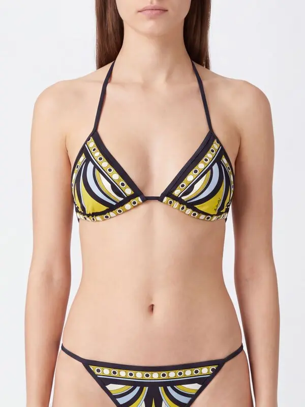 La DoubleJ Triangle Polyamide Bikini Top With Abstract Print - Blue