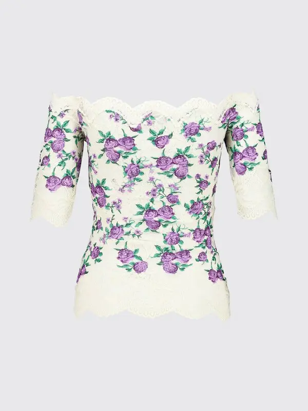 Rabanne Slim Fit Stretch-jersey Top With Floral Embroidery And Lace Inserts