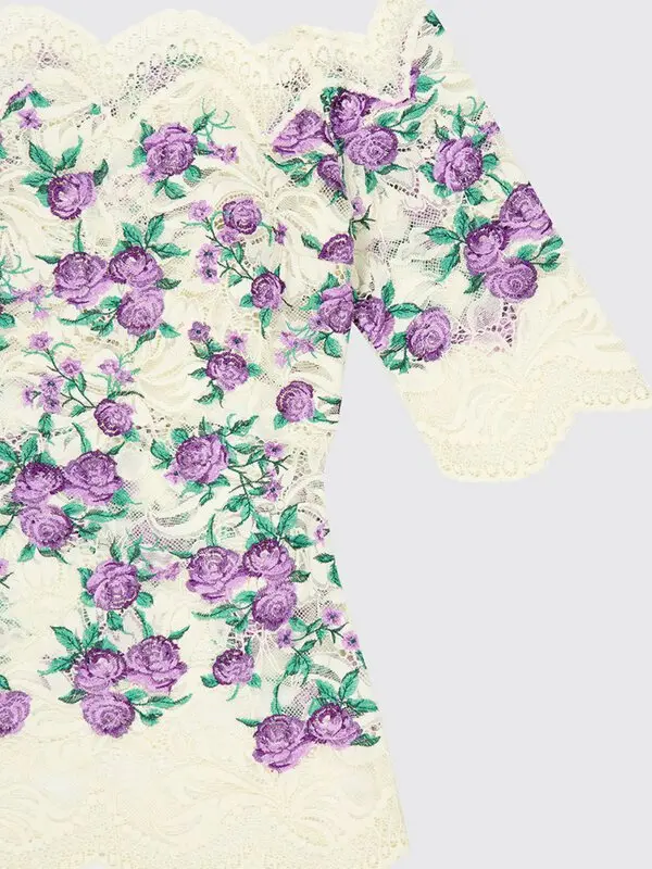 Rabanne Slim Fit Stretch-jersey Top With Floral Embroidery And Lace Inserts