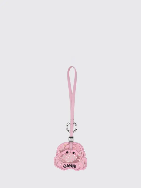 GANNI Crab Recycled Leather Keychain With Crystals And Lettering Logo - Pink