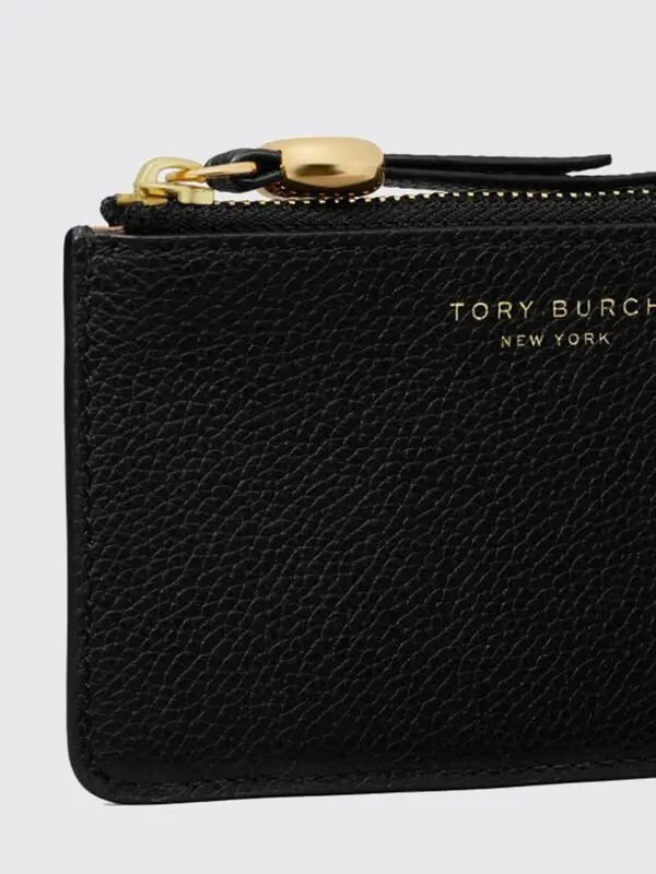 Tory Burch Romy Leather Card Holder With Zip Closure And Foiled Logo - Black