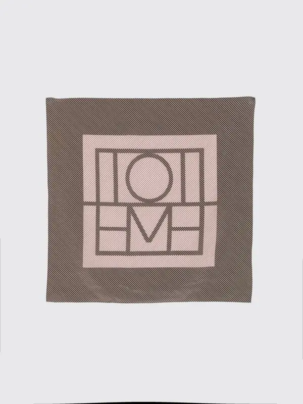 TOTEME Square Silk Scarf With A Central Contrasting Logo Print - Beige