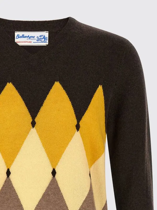 BALLANTYNE Argyle Pattern 100% Cashmere Crewneck Jumper - Fa02
