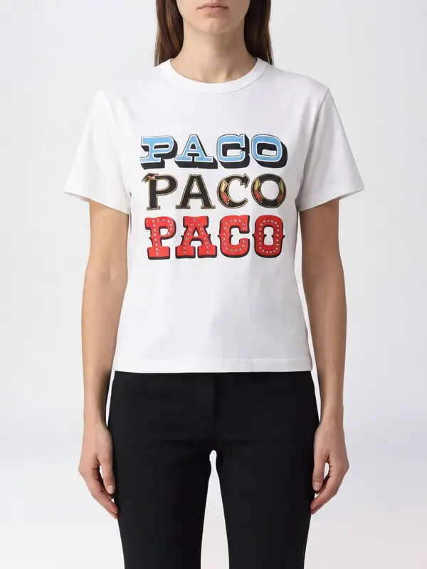 Rabanne Cotton T-shirt With Contrast Logo And Crew Neck