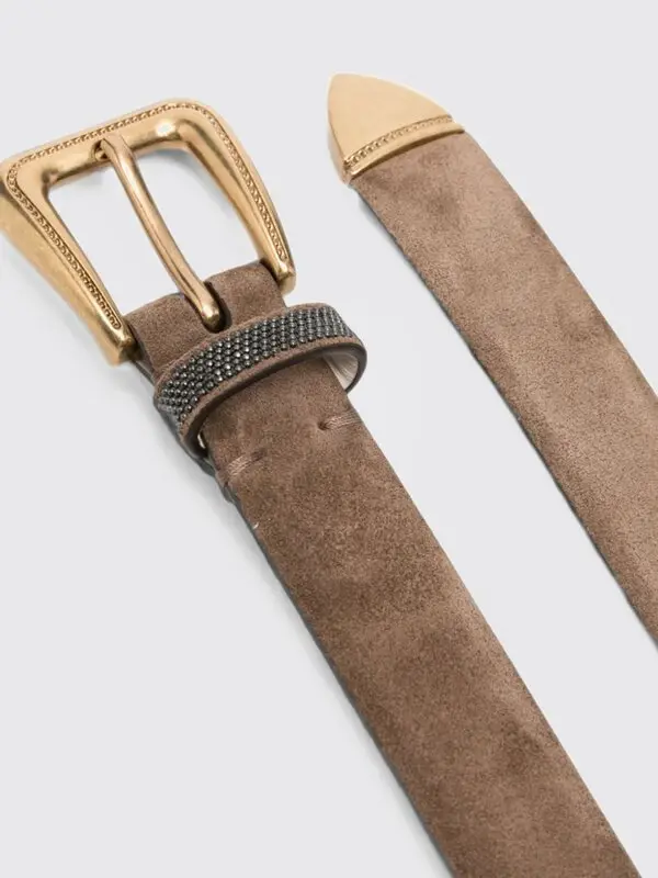 Brunello Cucinelli Suede Calfskin Belt With Jewelled Embroidery