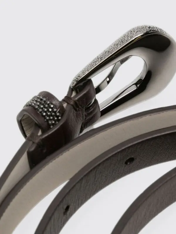 Brunello Cucinelli Calfskin Leather Belt With Jewelled Detail - Brown