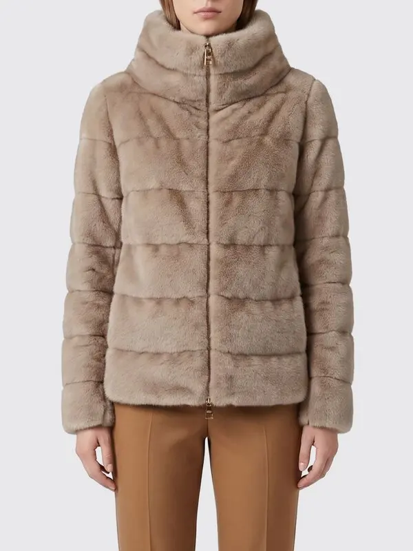 Herno Short Faux Fur Jacket With High Neck And Zip - Brown