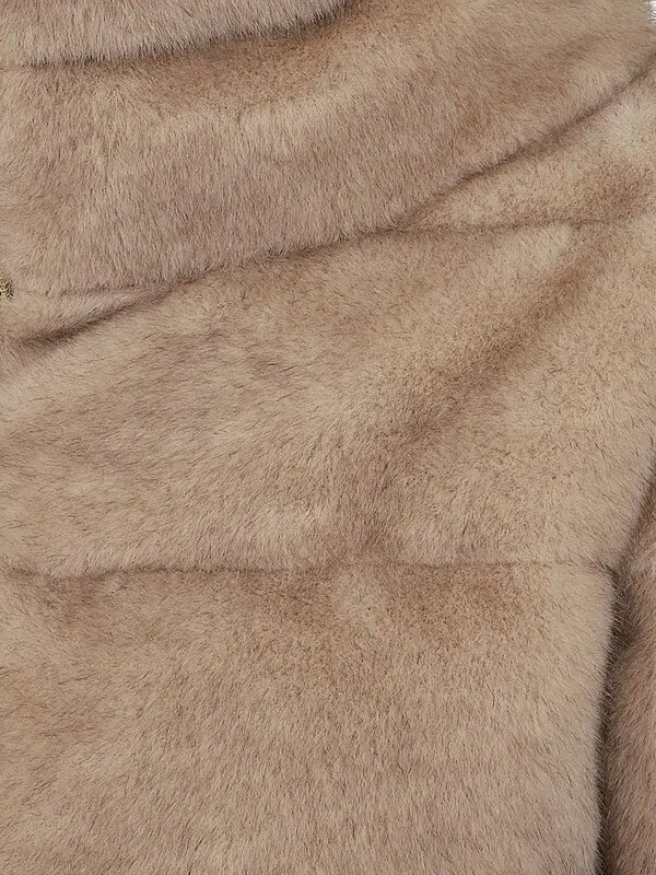 Herno Short Faux Fur Jacket With High Neck And Zip - Brown