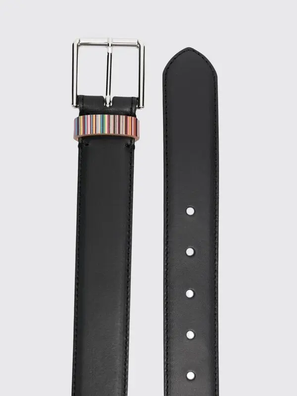 Paul Smith Smooth Calfskin Leather Belt With Signature Stripe Keeper - Black
