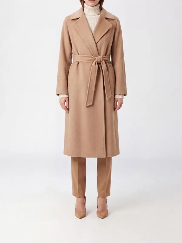 Max Mara Knee-length Wool Robe Coat With Belt - Camel