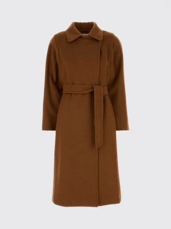 Max Mara Knee-length Wool Robe Coat With Belt - Leather