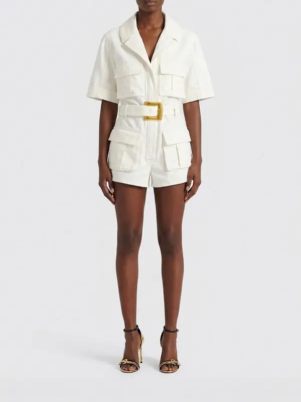 Balmain Cotton Chemisier Playsuit With Belt