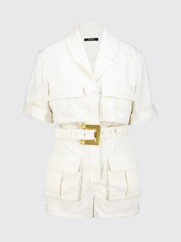 Balmain Cotton Chemisier Playsuit With Belt
