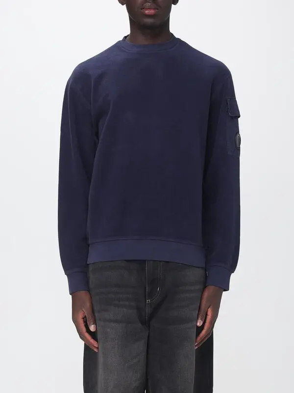 C.P. COMPANY Crew Neck Cotton Sweatshirt With Pocket And Logo Patch - Navy