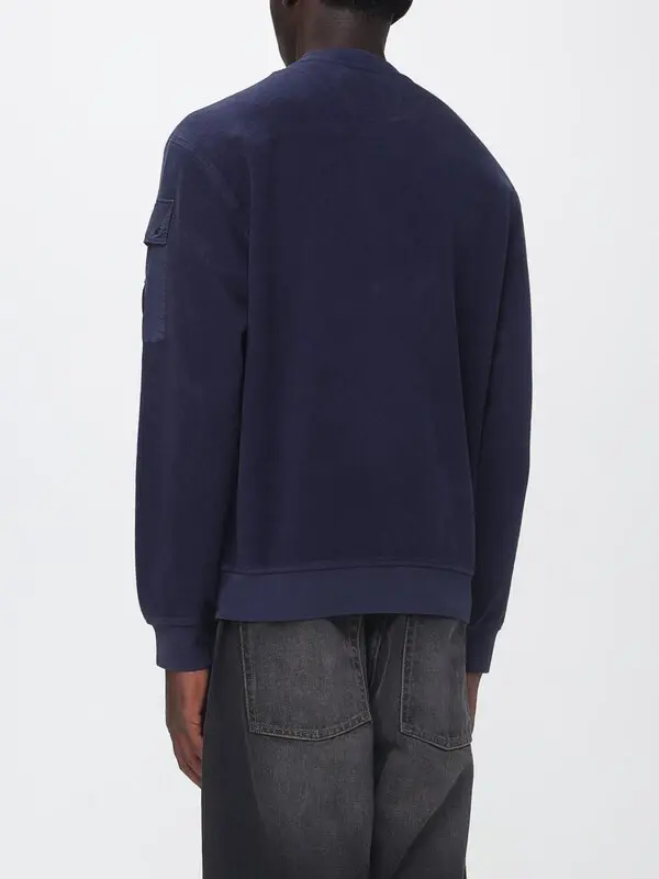 C.P. COMPANY Crew Neck Cotton Sweatshirt With Pocket And Logo Patch - Navy