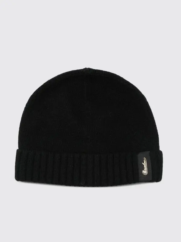 Borsalino Cashmere Beanie Hat With Cuffed Brim And Logo Patch - Black