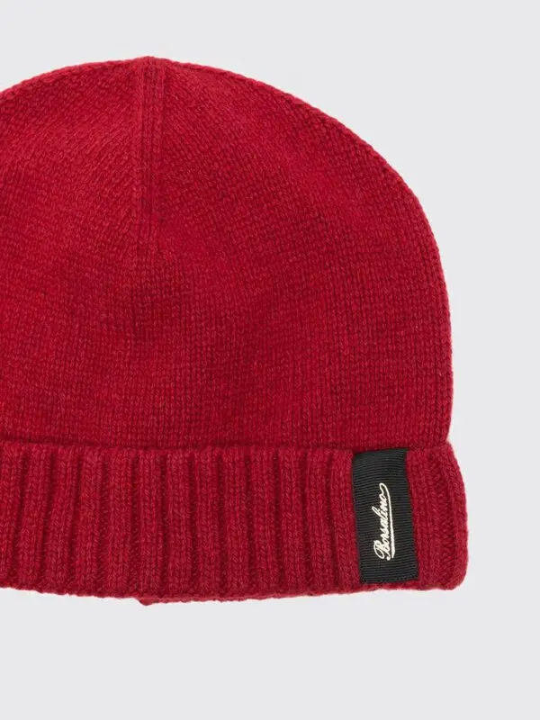 Borsalino Cashmere Beanie Hat With Cuffed Brim And Logo Patch - Burgundy