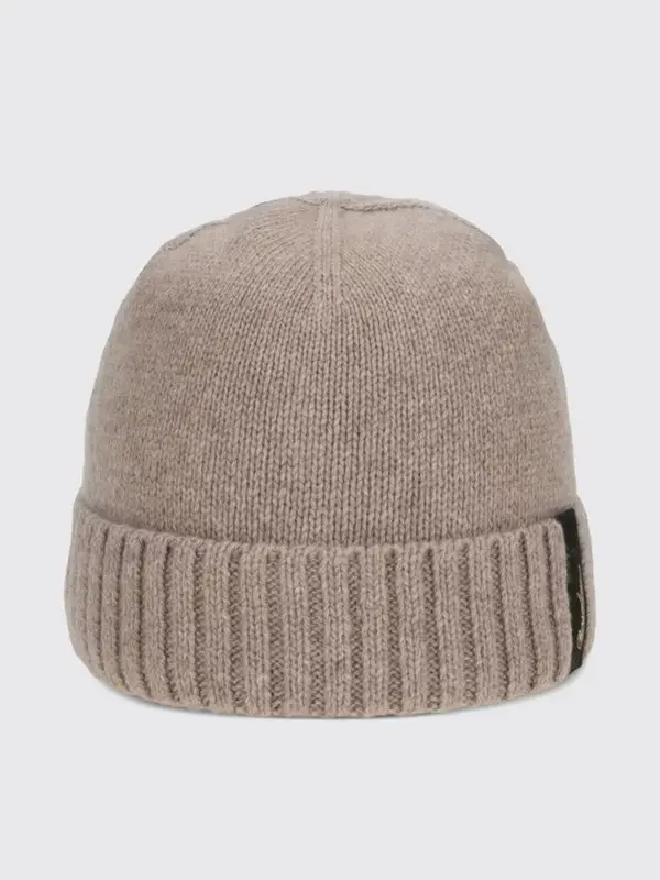 Borsalino Cashmere Beanie Hat With Cuffed Brim And Logo Patch - Earth