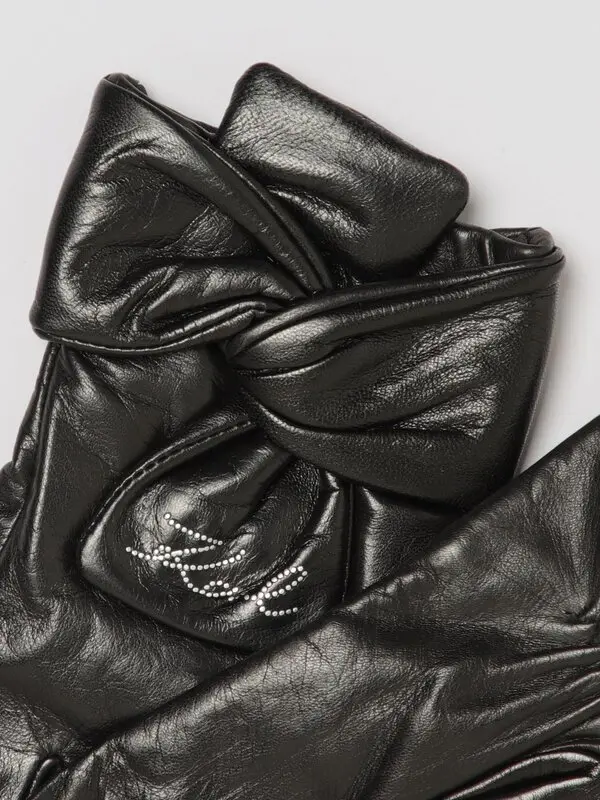 Karl Lagerfeld Smooth Goat Leather Gloves With Monogram And Bow