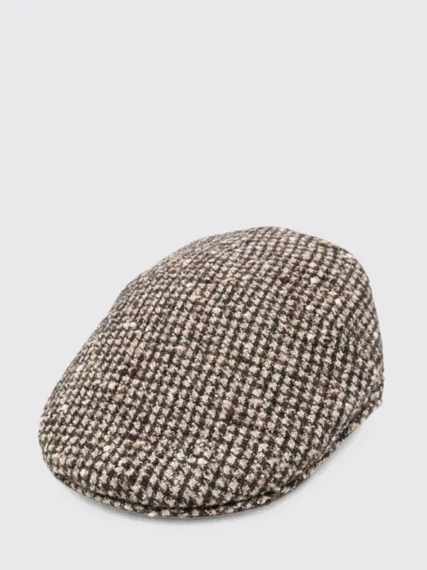 Borsalino Houndstooth Beret In An Alpaca And Wool Blend - Brown