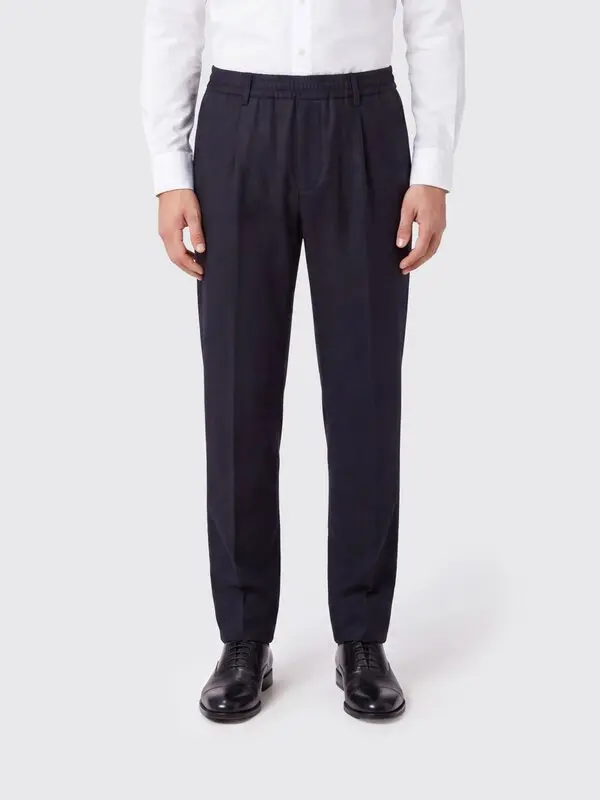 Eleventy Straight Fit Wool And Cashmere Trousers With Elasticated Waist - Blue