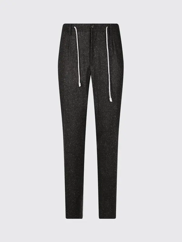 Eleventy Slim Fit Trousers In Wool And Silk With Abstract Pattern And Drawstring Waist - Dark