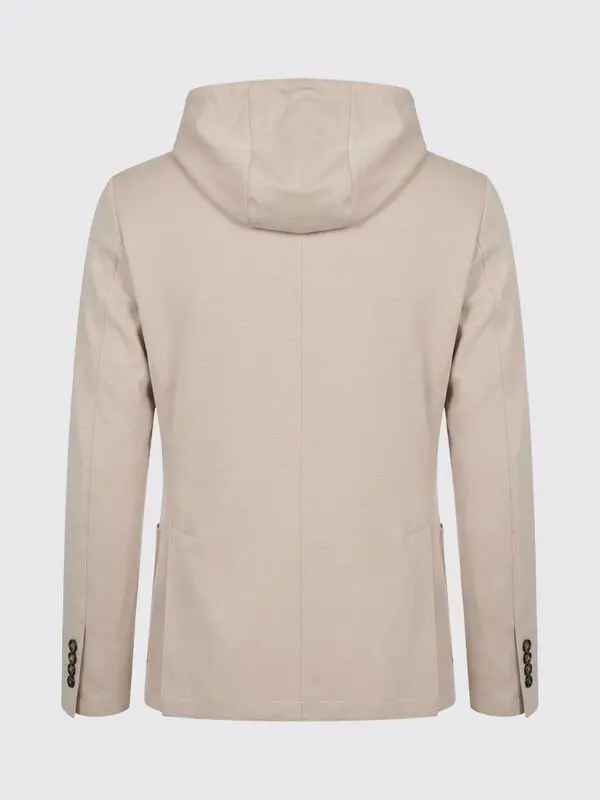 Eleventy Single-breasted Blazer In Wool And Technical Fabric With A Zipped Hooded Insert - Sand