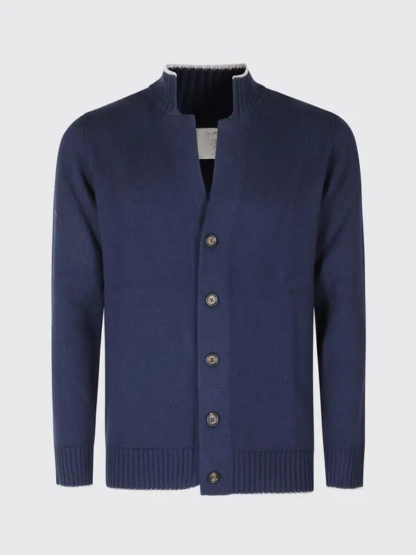 Eleventy High Neck Wool Cardigan With Ribbed Trims - Blue